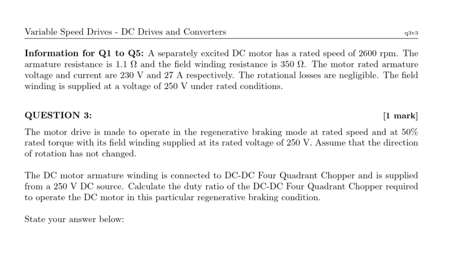 Solved Information for Q1 to Q5: A separately excited DC | Chegg.com