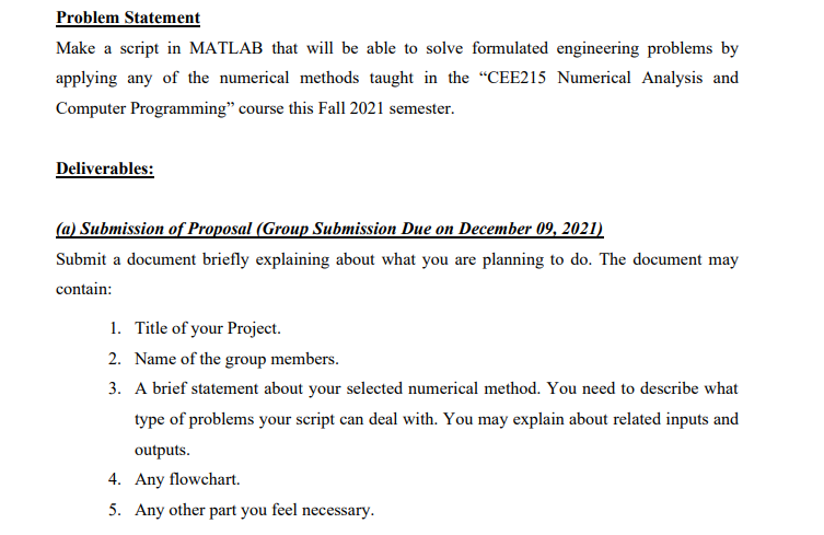 Problem Statement Make a script in MATLAB that will | Chegg.com