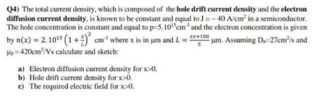 Solved *x+100 5 Q4) The total current density, which is | Chegg.com