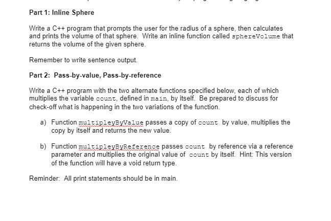 Solved Part 1: Inline Sphere Write a C++ program that | Chegg.com