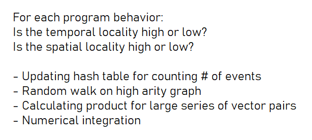 Solved For each program behavior: Is the temporal locality | Chegg.com