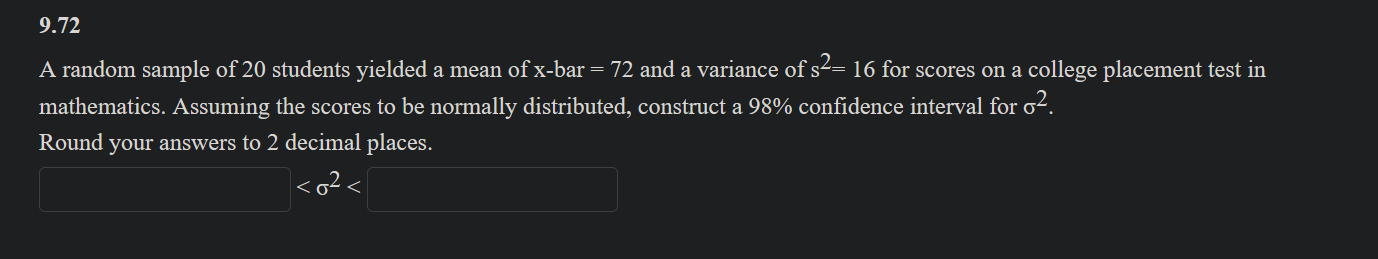 Solved 9.72 A random sample of 20 students yielded a mean of | Chegg.com