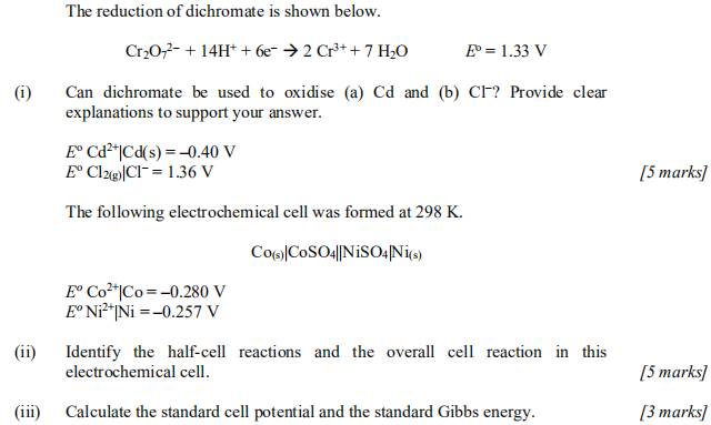 Solved The reduction of dichromate is shown below. Cr20,2- + | Chegg.com