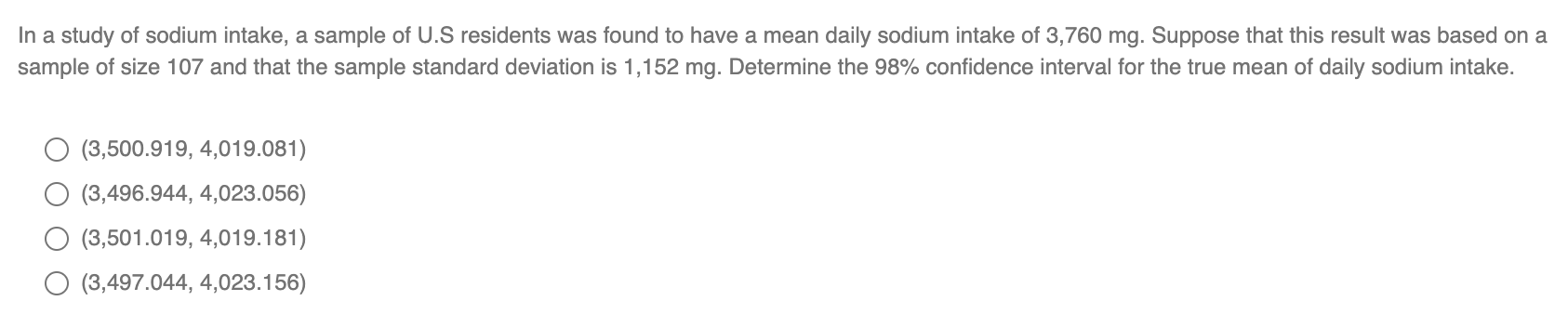 Solved In a study of sodium intake, a sample of U.S | Chegg.com