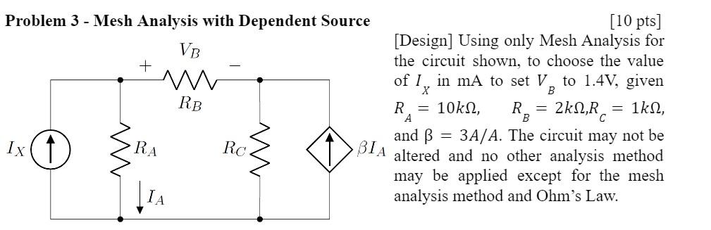 Solved Problem 3 - Mesh Analysis with Dependent Source | Chegg.com