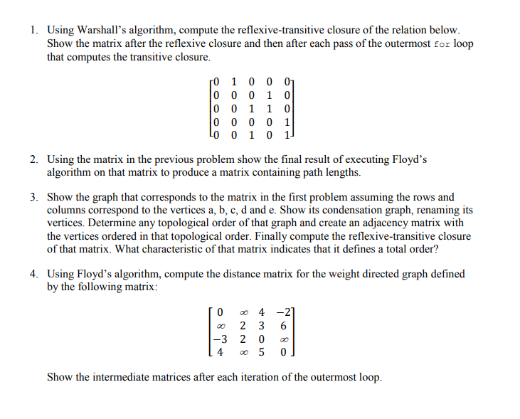 Solved 1 Using Warshalls Algorithm Compute The