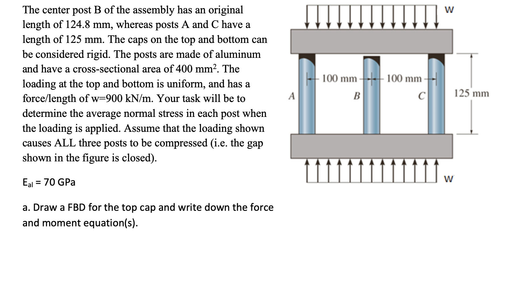 Solved w The center post B of the assembly has an original | Chegg.com