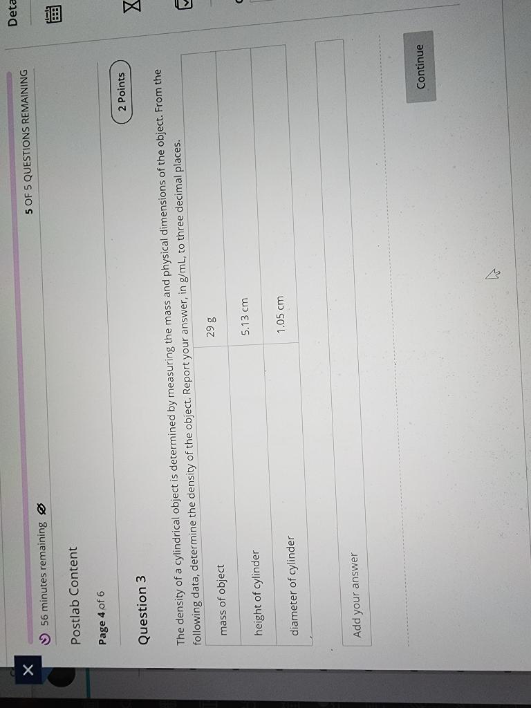 Solved The density of a cylindrical object is determined by | Chegg.com