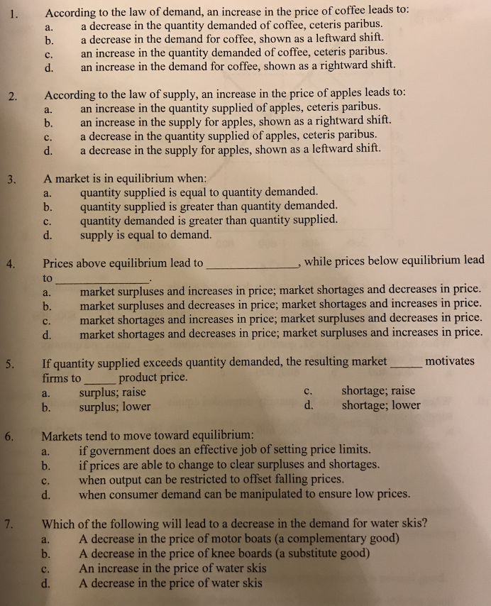 Solved According to the law of demand, an increase in the | Chegg.com