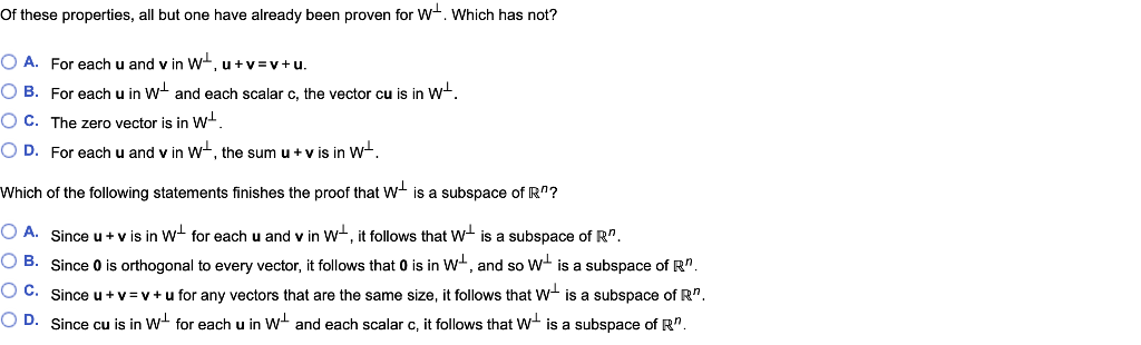 Solved Let W Be A Subspace Of R And Let W Be The Set Of
