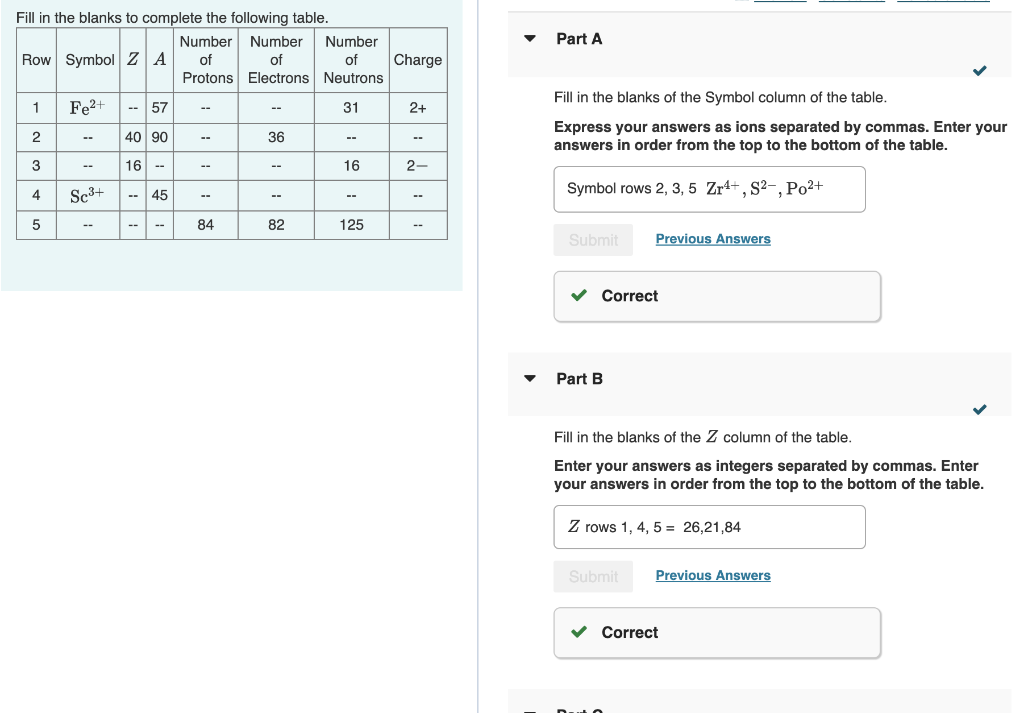Solved Part A Fill in the blanks to complete the following | Chegg.com