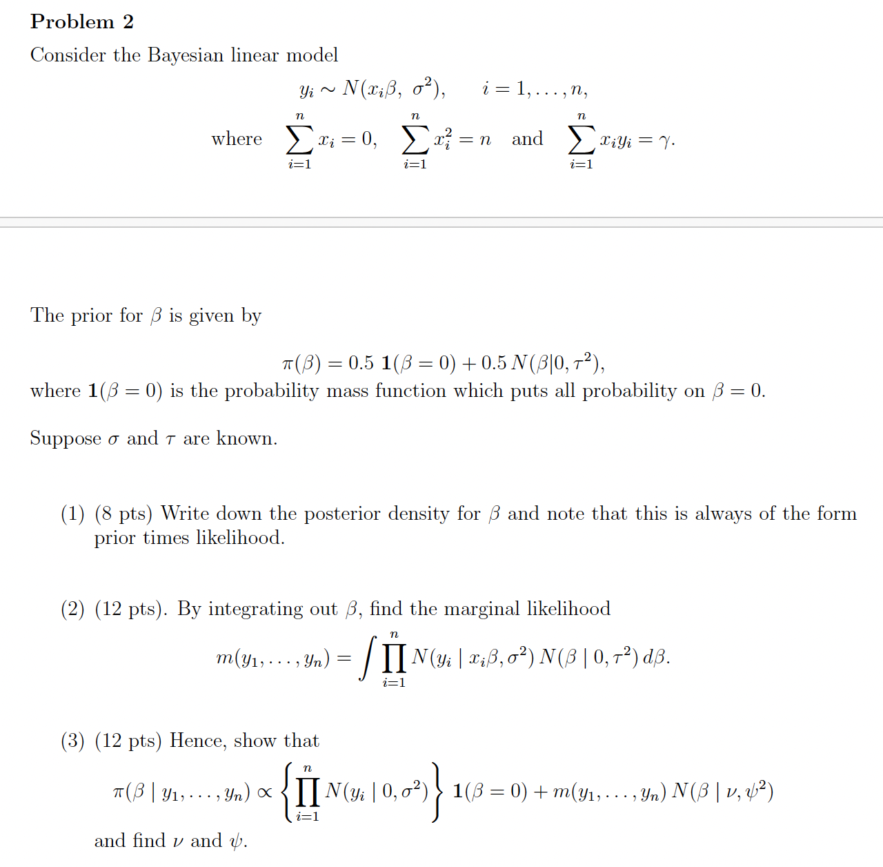 Solved Problem 2Consider the Bayesian linear | Chegg.com