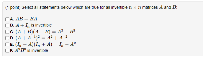 Solved (1 point) Select all statements below which are true | Chegg.com