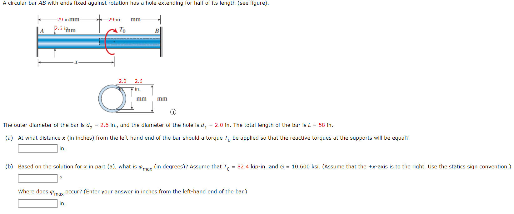 Solved A circular bar AB with ends fixed against rotation | Chegg.com