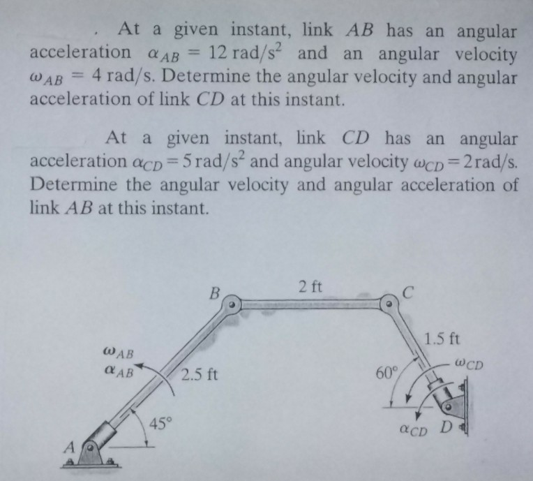 Solved At a given instant, link AB has an angular | Chegg.com