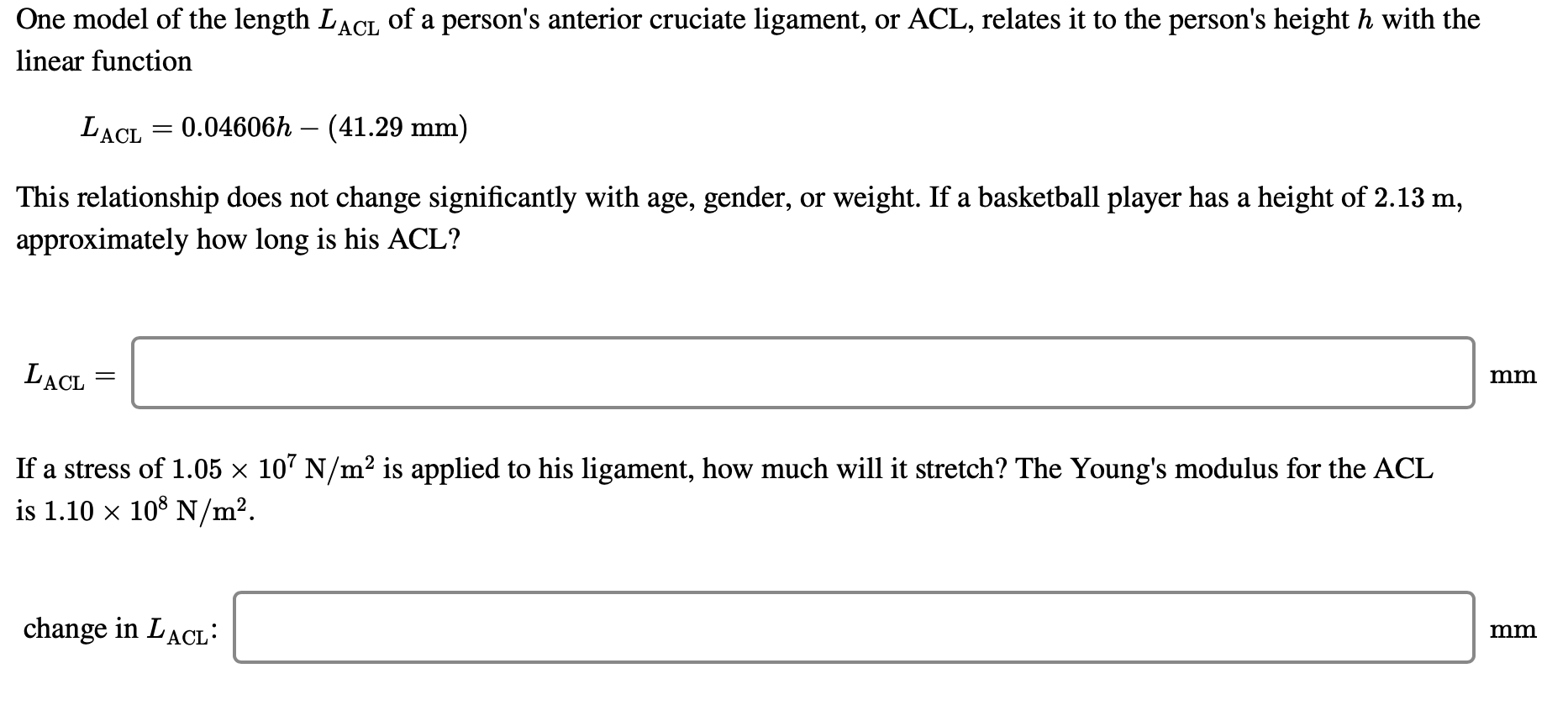 Solved One model of the length LACL of a person's anterior | Chegg.com