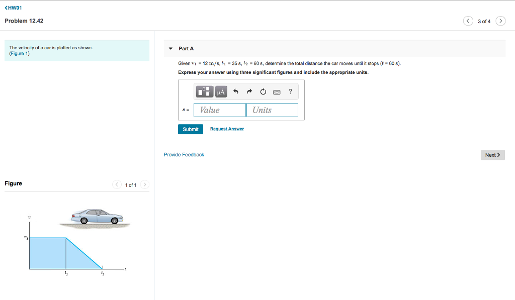 Solved HW01 Problem 12.42 3 of 4> The velocity of a car is | Chegg.com