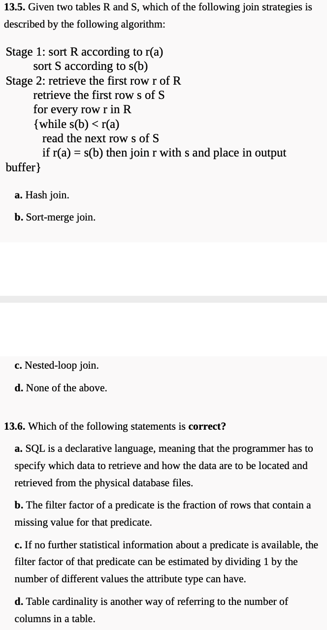 Solved 13.5. Given two tables R and S, which of the | Chegg.com