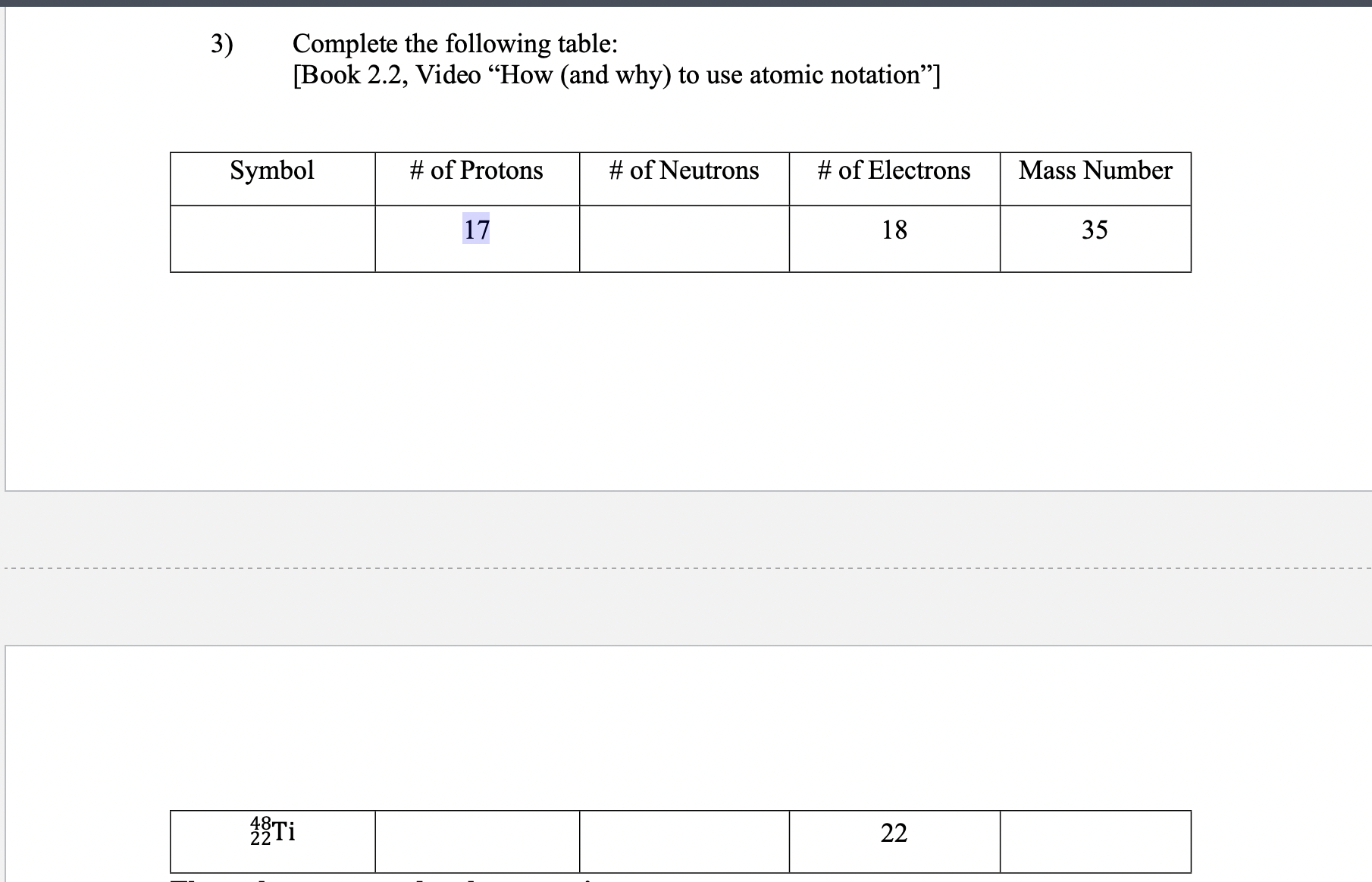 Solved 3) Complete the following table: [Book 2.2, Video | Chegg.com