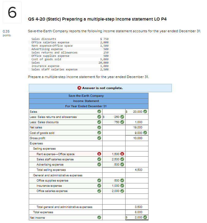 Solved QS 4-20 (Static) Preparing a multiple-step Income | Chegg.com