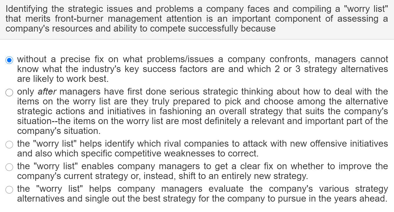 Solved Identifying the strategic issues and problems a | Chegg.com