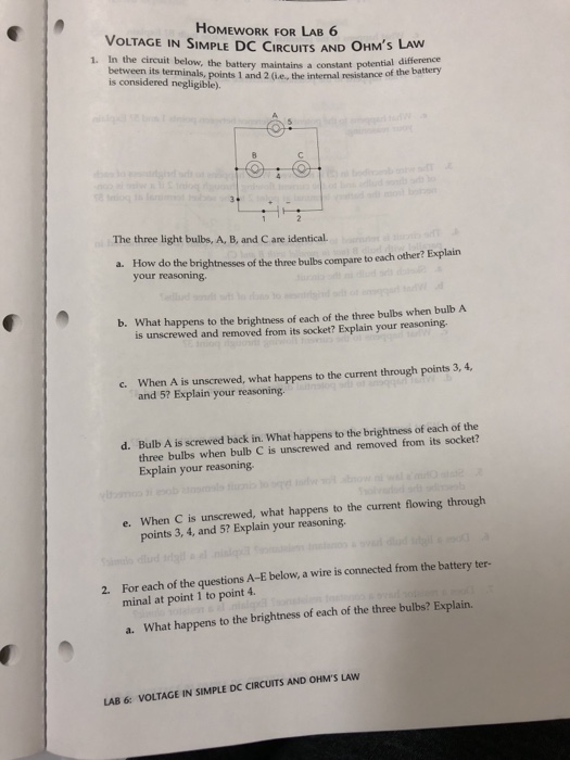 Solved HoMEWORK FOR LAB 6 VOLTAGE IN SIMPLE DC CIRCUITS AND | Chegg.com