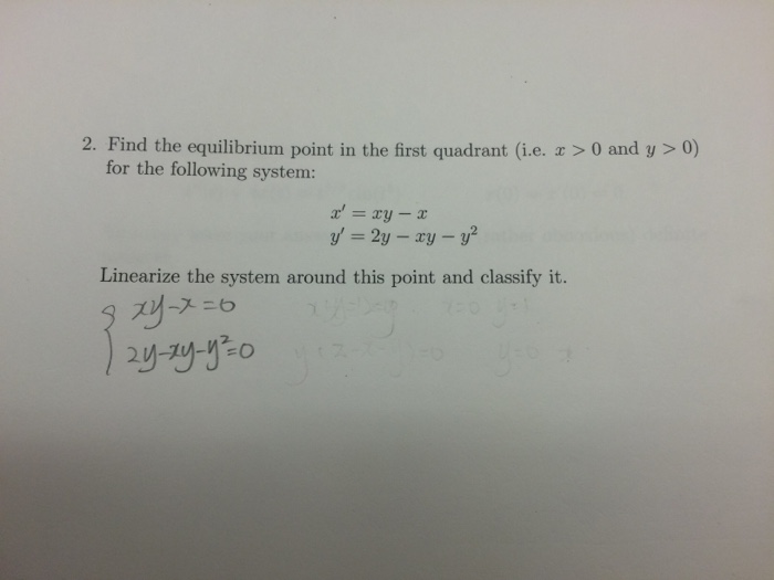 Solved Find the equilibrium point in the first quadrant | Chegg.com