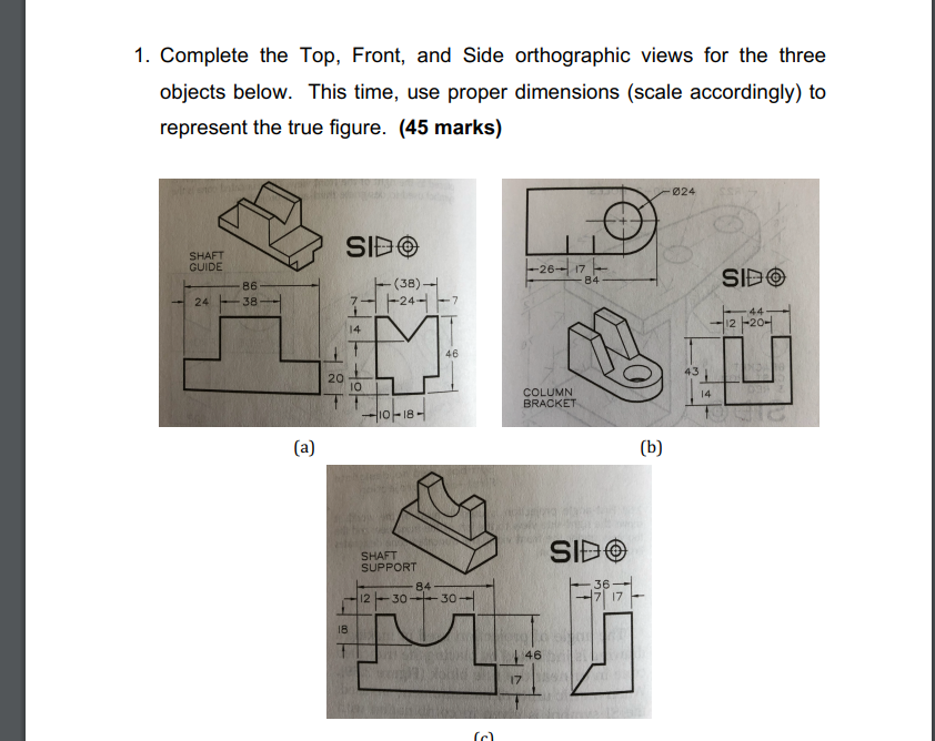 Solved Complete the Top, Front, and Side orthographic views | Chegg.com