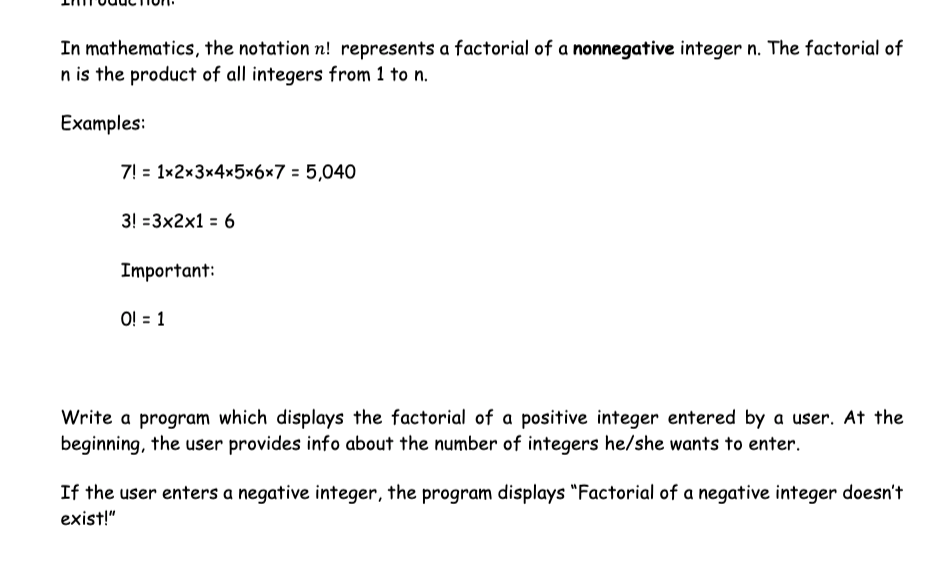Solved In mathematics, the notation n! represents a | Chegg.com