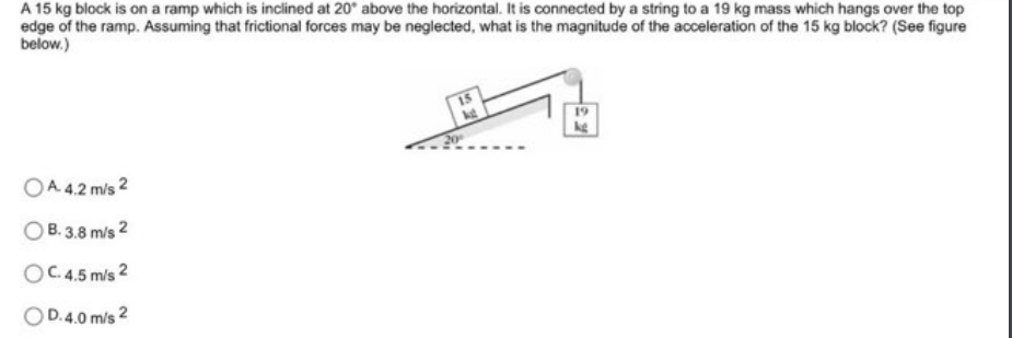 Solved A 15 kg block is on a ramp which is inclined at 20∘ | Chegg.com