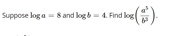 Solved Suppose log a = 8 and logb = 4. Find log (it) | Chegg.com