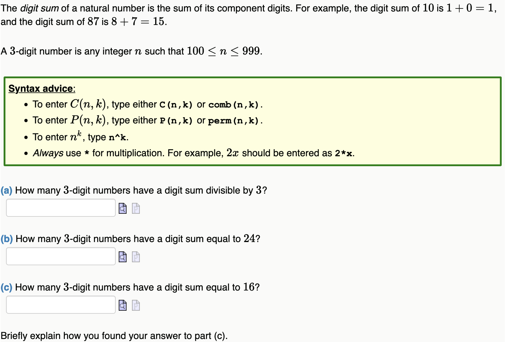 The digit sum of a natural number is the sum of its | Chegg.com