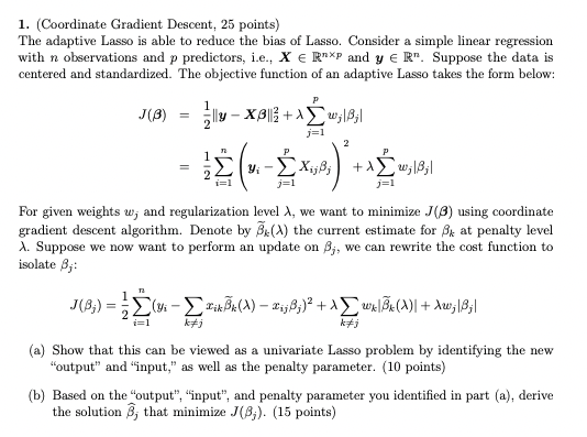 1. (Coordinate Gradient Descent, 25 points) The | Chegg.com