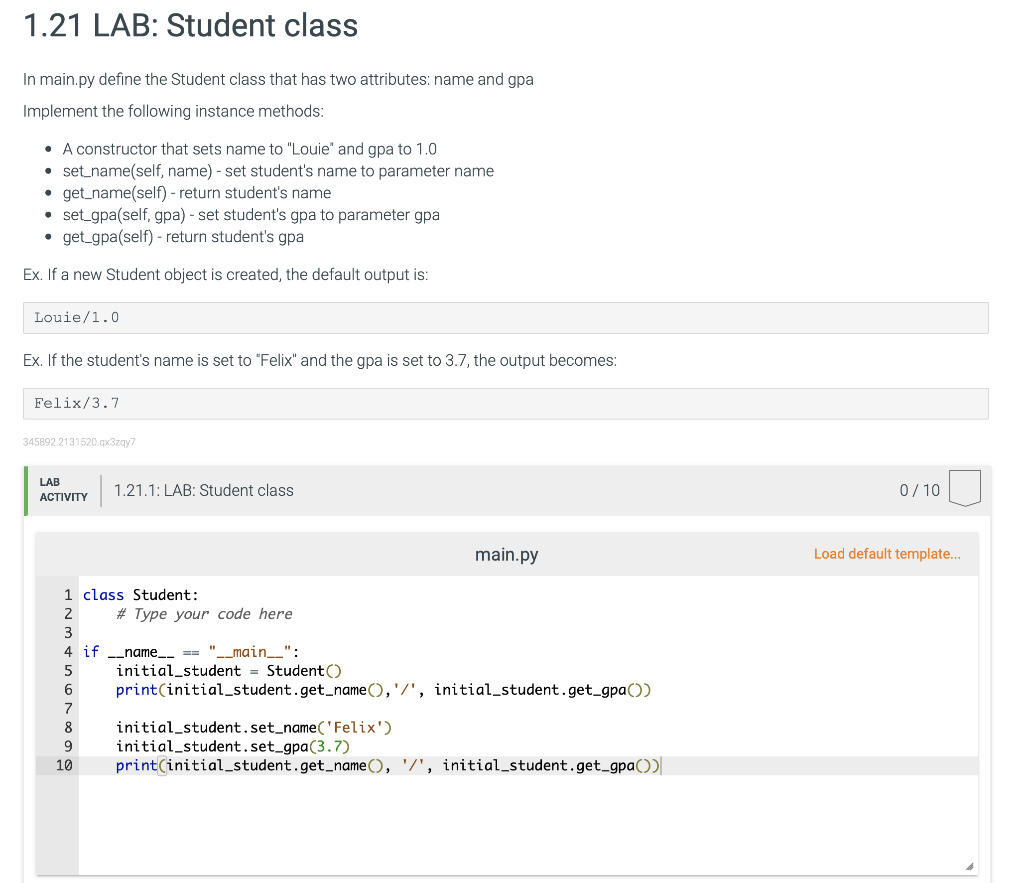 Solved 1.21 LAB: Student class In main.py define the Student | Chegg.com