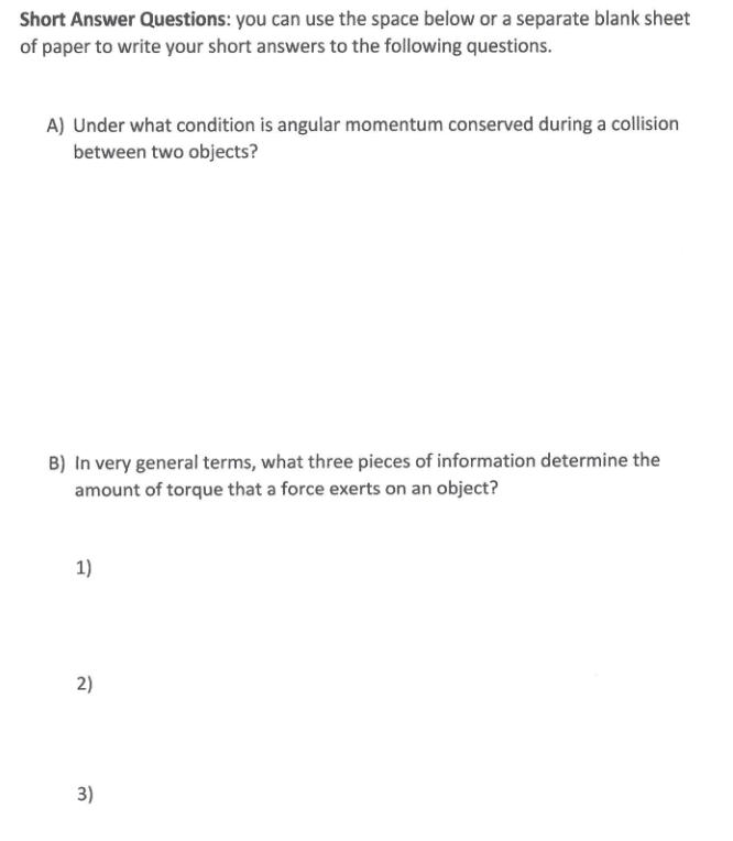 Solved Short Answer Questions: you can use the space below | Chegg.com