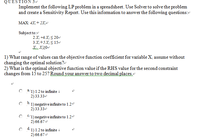 Solved QUESTION 3+ Implement the following LP problem in a | Chegg.com