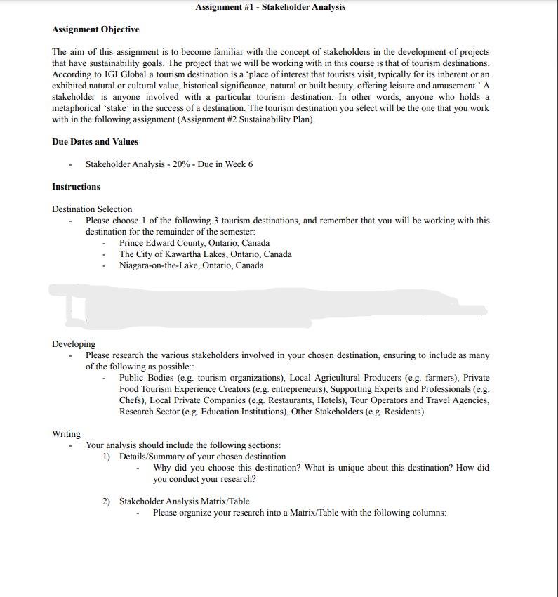 Solved Assignment #1 - Stakeholder Analysis Assignment | Chegg.com