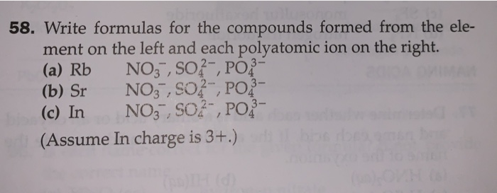 Solved 58. Write formulas for the compounds formed from the | Chegg.com