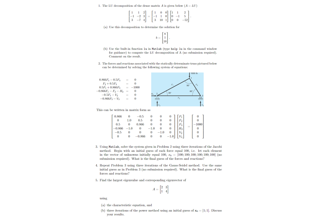Solved . The LU decomposition of the dense matrix A is given | Chegg.com