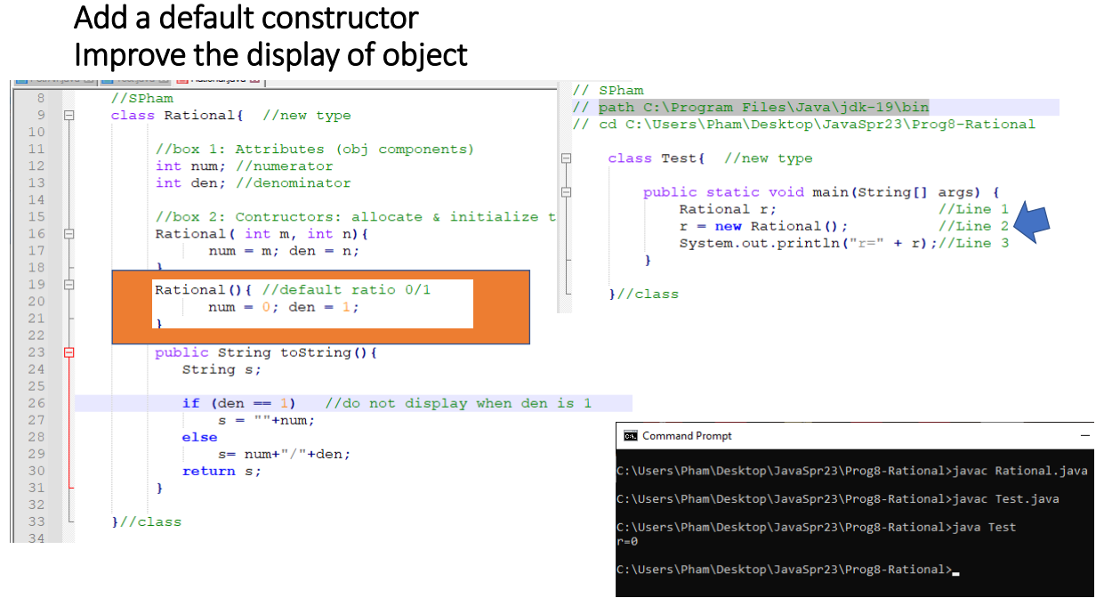 Solved Add a default constructor Improve the display of | Chegg.com