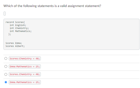 Solved Which of the following statements is a valid | Chegg.com