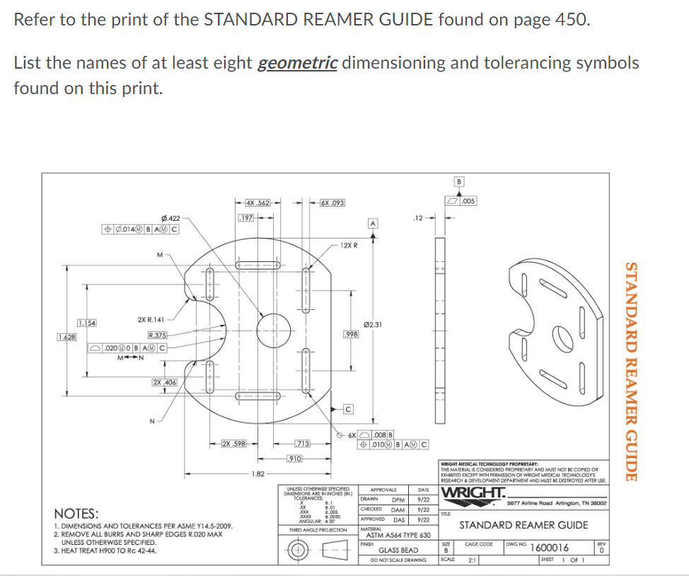 Solved Refer to the print of the STANDARD REAMER GUIDE found | Chegg.com