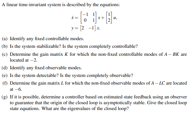 Solved A linear time-invariant system is ﻿described by ﻿the | Chegg.com