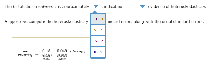 Solved \r\n\r\n\r\n\r\nThe \\( t \\)-statistic on return \\( | Chegg.com