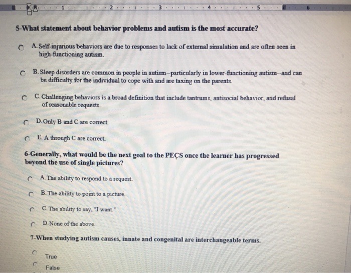 Solved 5-What statement about behavior problems and autism | Chegg.com