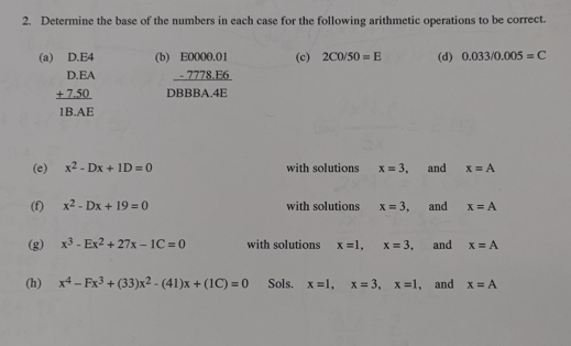 Solved 2. Determine the base of the numbers in each case for | Chegg.com