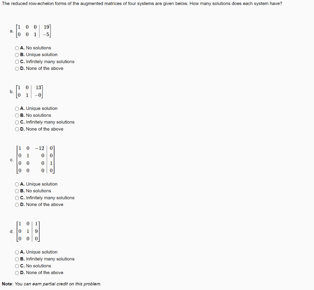 Solved The reduced row-echelon forms of the augmented | Chegg.com