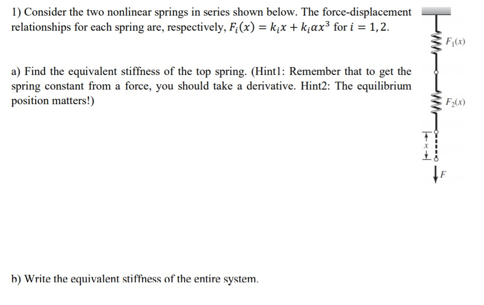 Solved 1) Consider the two nonlinear springs in series shown | Chegg.com