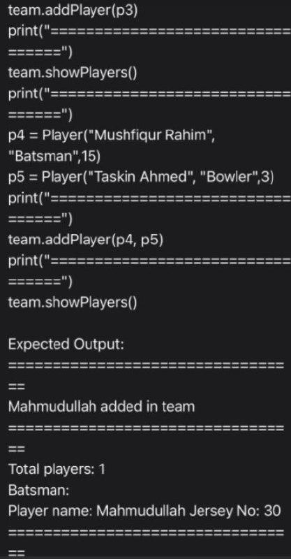 team.addPlayer(p3) print("=== : ====") | Chegg.com