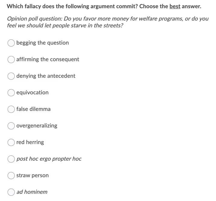 Solved Which fallacy does the following argument commit? | Chegg.com
